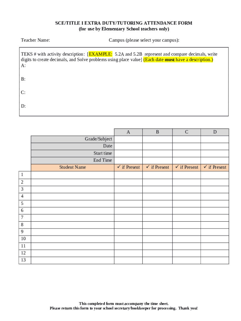 TUTORING SIGN-IN Doc Template | pdfFiller