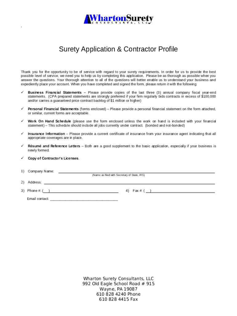 Surety Bond Applications and s Doc Template | pdfFiller