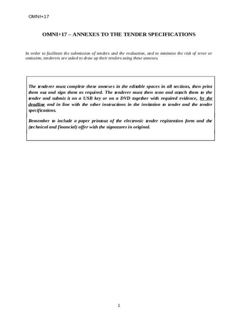 OMNI+17 - ANNEXES TO THE TENDER SPECIFICATIONS Doc Template | pdfFiller