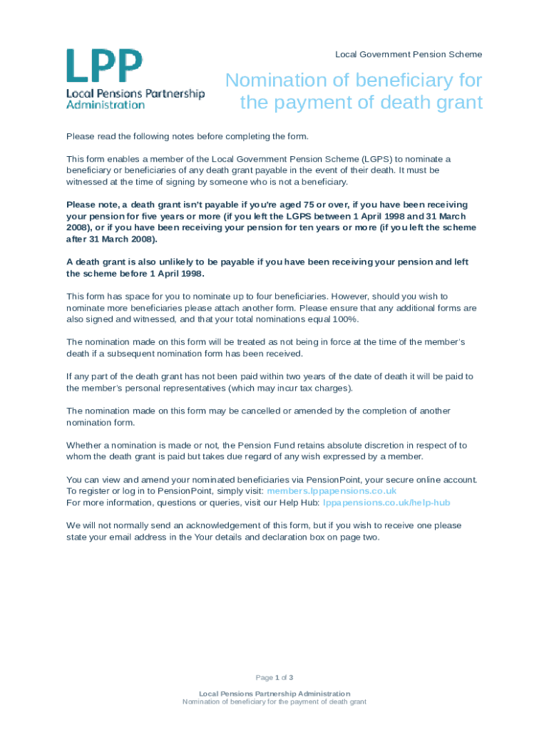 EXPRESSION OF WISHES FOR PAYMENT OF DEATH GRANT Doc Template | pdfFiller