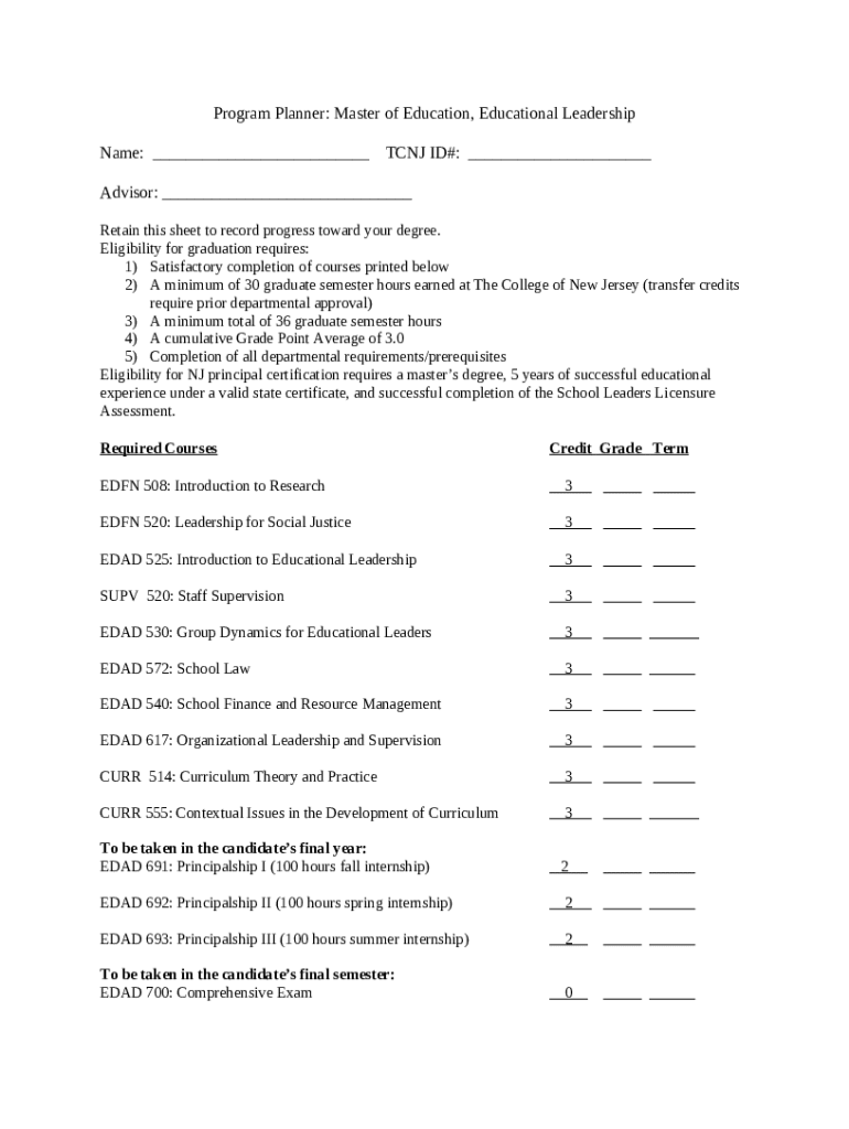 Post-Master's Certificate Program Planner Doc Template | pdfFiller