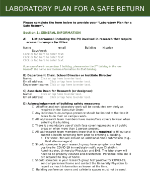 Laboratory Plan for a Safe Return (Lab ... Doc Template | pdfFiller