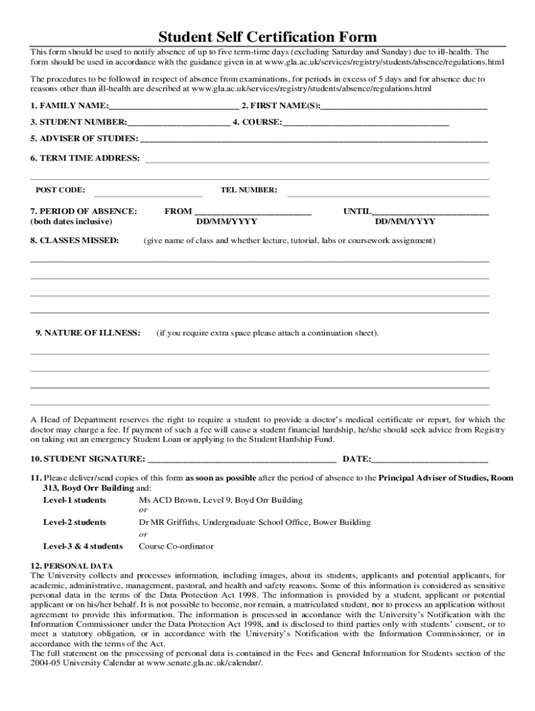 Fillable Online Student Self Certification Form Fax Email Print - pdfFiller