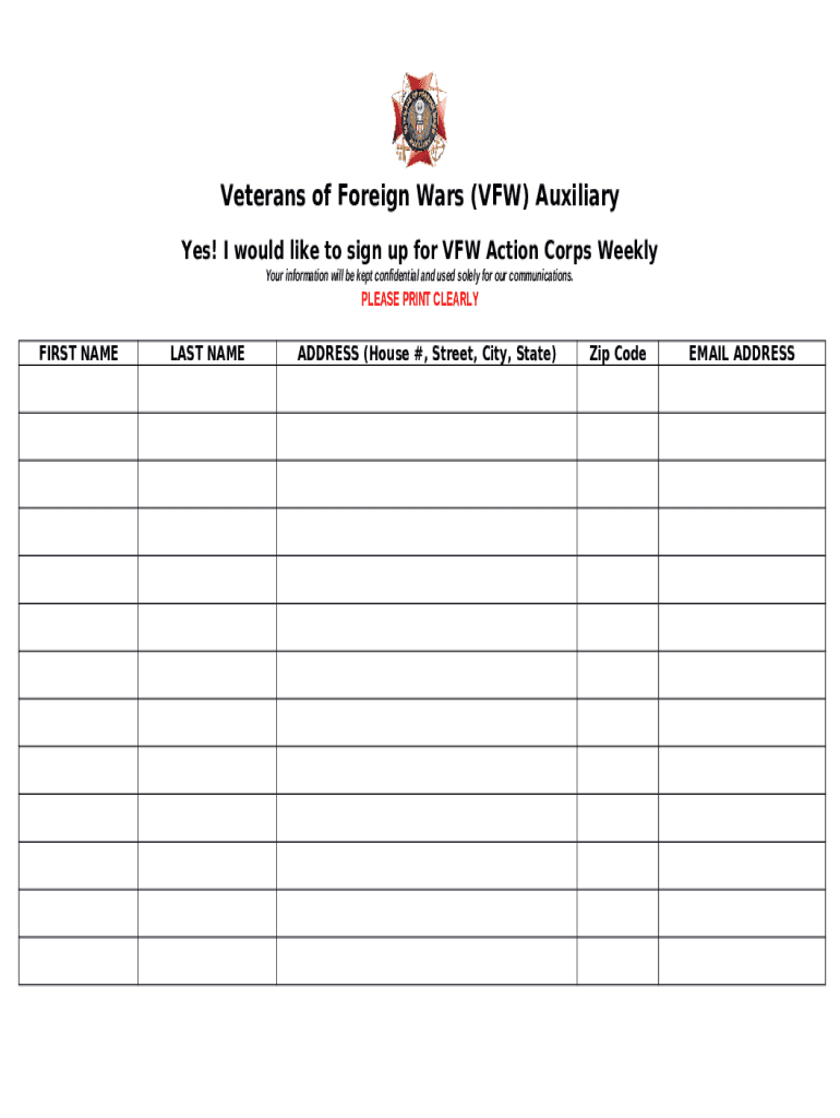 Action-Corps-Weekly-Sign-Up-Sheet.pdf Doc Template | pdfFiller