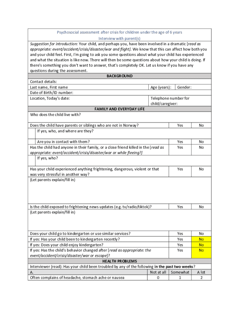 Fillable Online Psychosocial assessment after crisis for children under ...