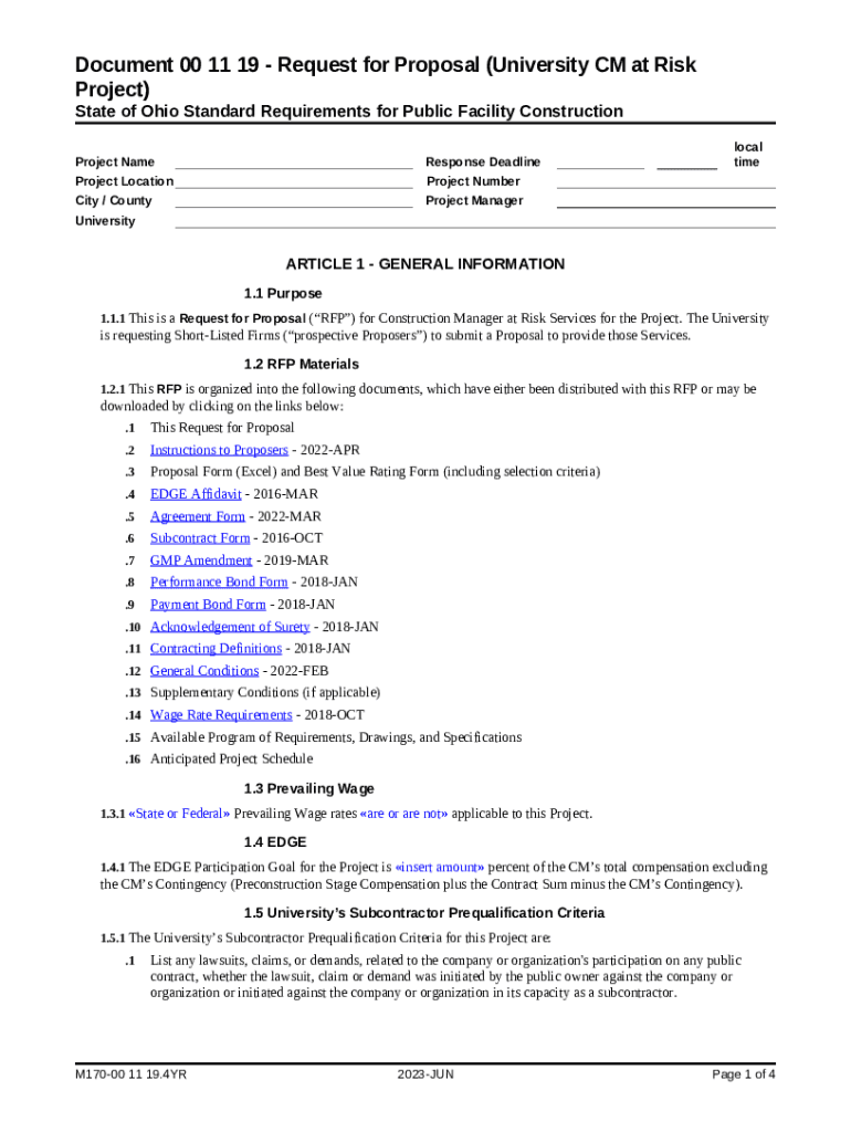 M170-00 11 19.4YR. Request for Proposal (University CM at Risk Project ...