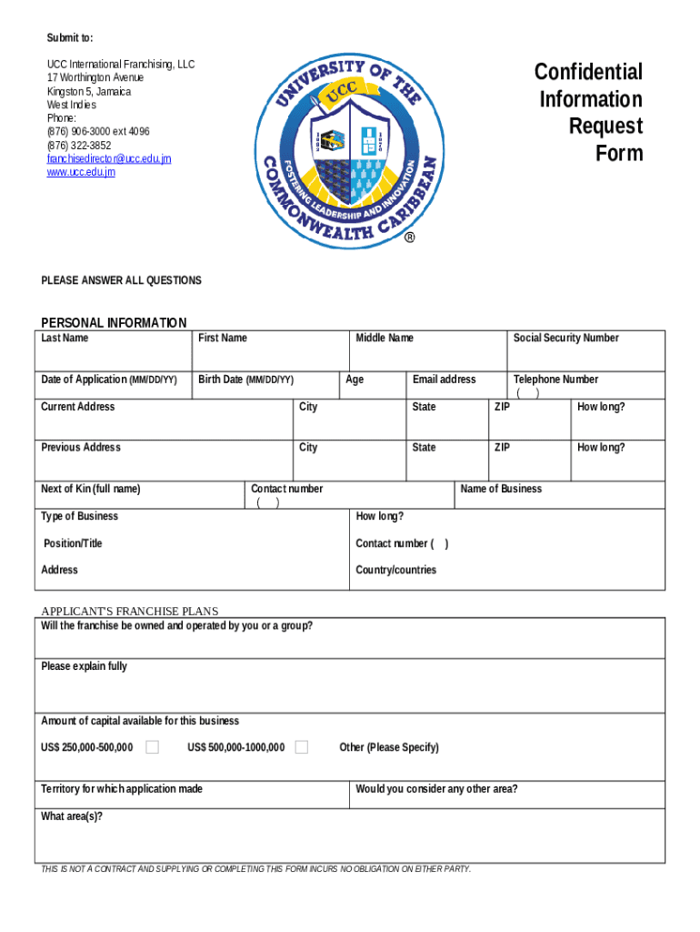 Confidential Ination Request - ucc edu Doc Template | pdfFiller