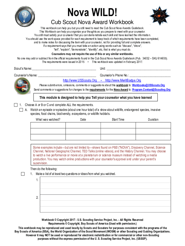 Fillable Online The Nova And Supernova Awards: What A Scout Should ...