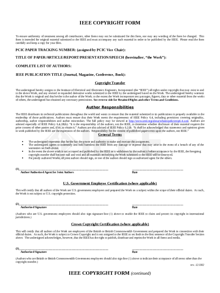 IEEE COPYRIGHT AND CONSENT - Radio Society Doc Template | pdfFiller