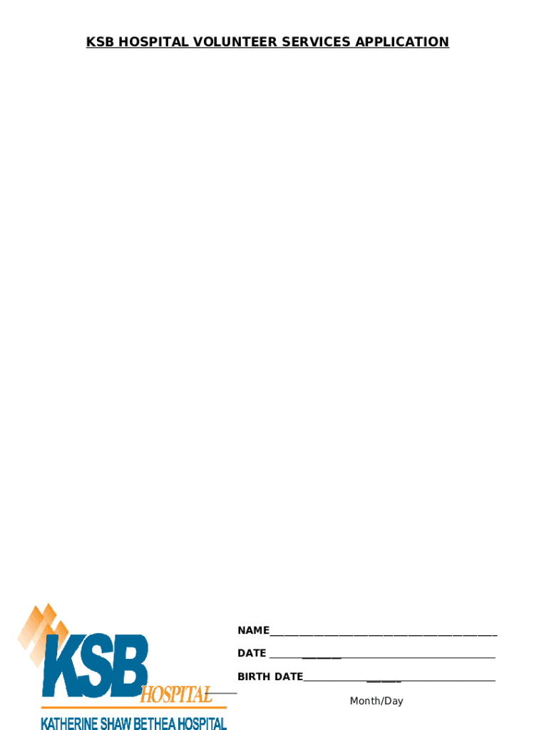 VOLUNTEER SERVICES INATION SHEET - KSB Hospital Doc Template | pdfFiller