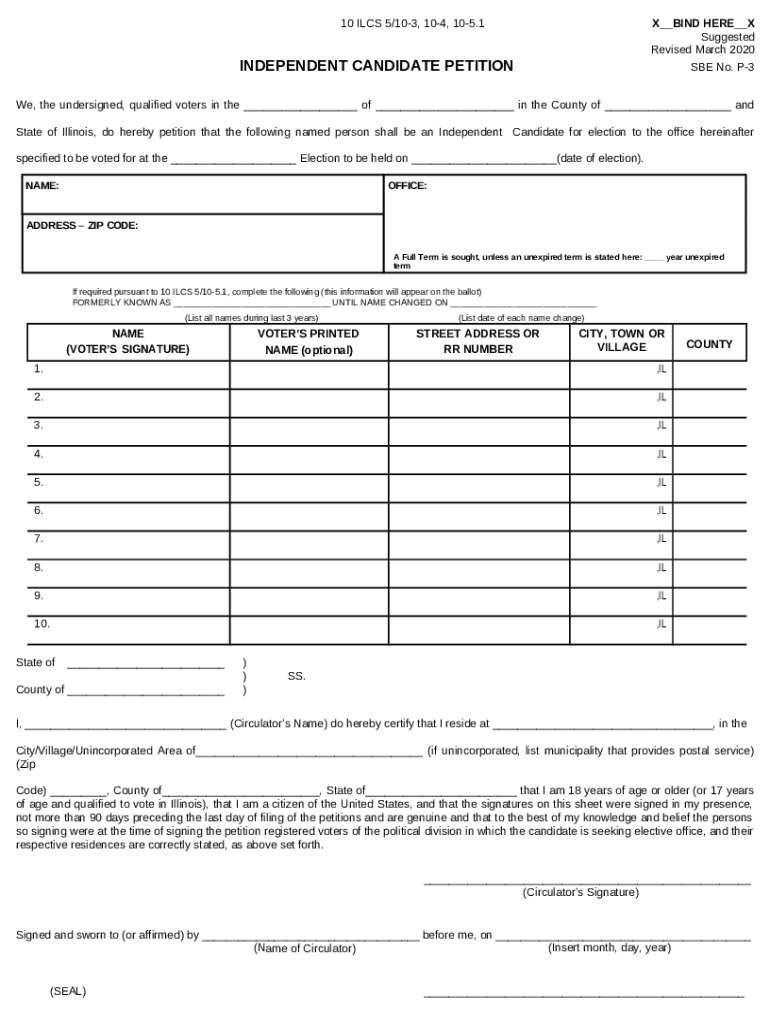 Section 10 ILCS 5/10-4 - of petition for nomination, ... Doc Template ...