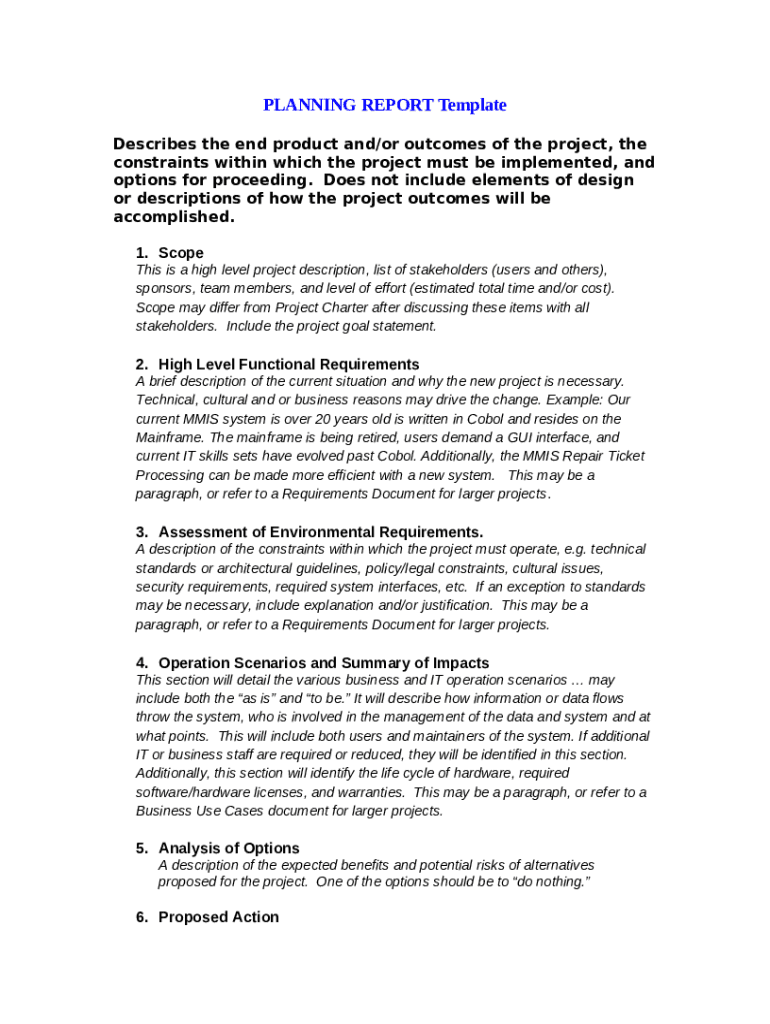 PLANNING REPORT Template Doc Template | pdfFiller
