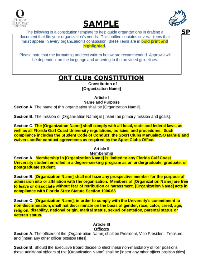 Sample Sport Club Constitution - Princeton Campus Rec Doc Template ...