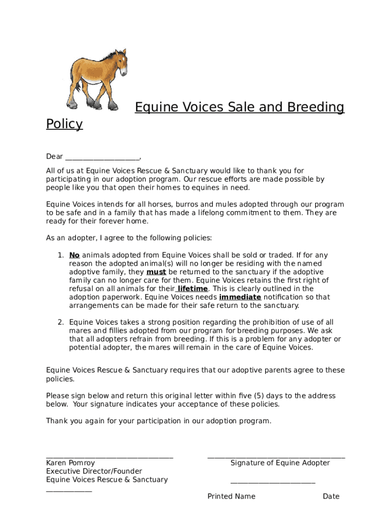 Equine Voices Sale and Breeding Policy Doc Template | pdfFiller
