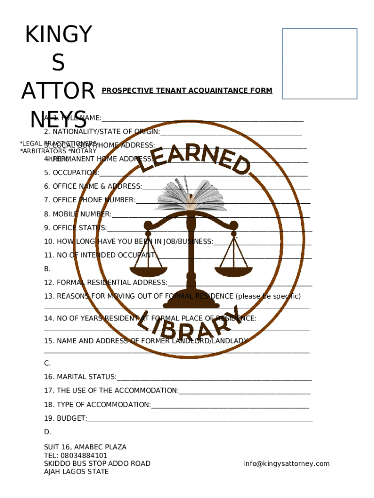 TENANT-ACQUAINTANCE-. ... Doc Template | pdfFiller