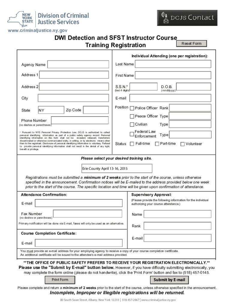 Fillable Online www2 erie DWI Detection and Standardized Field Sobriety ...