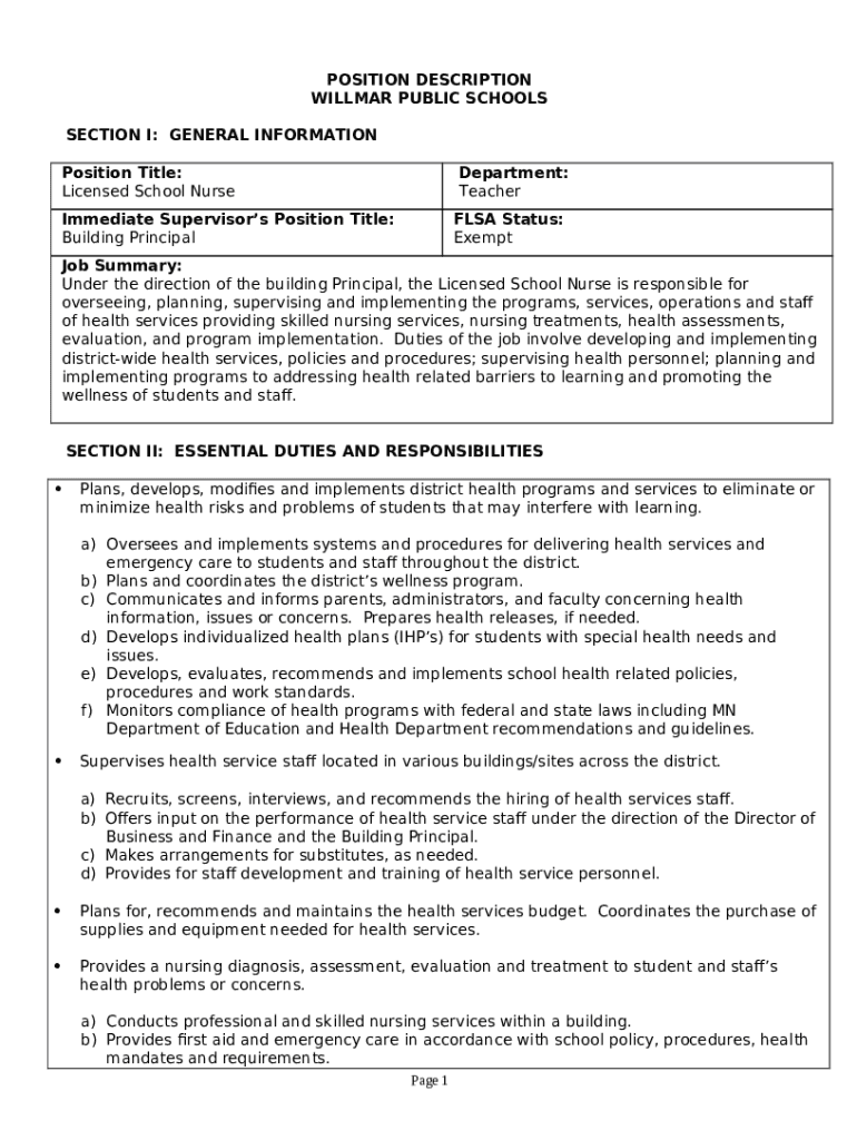 MONROE COUNTY SCHOOLS POSITION DESCRIPTION ... Doc Template | pdfFiller