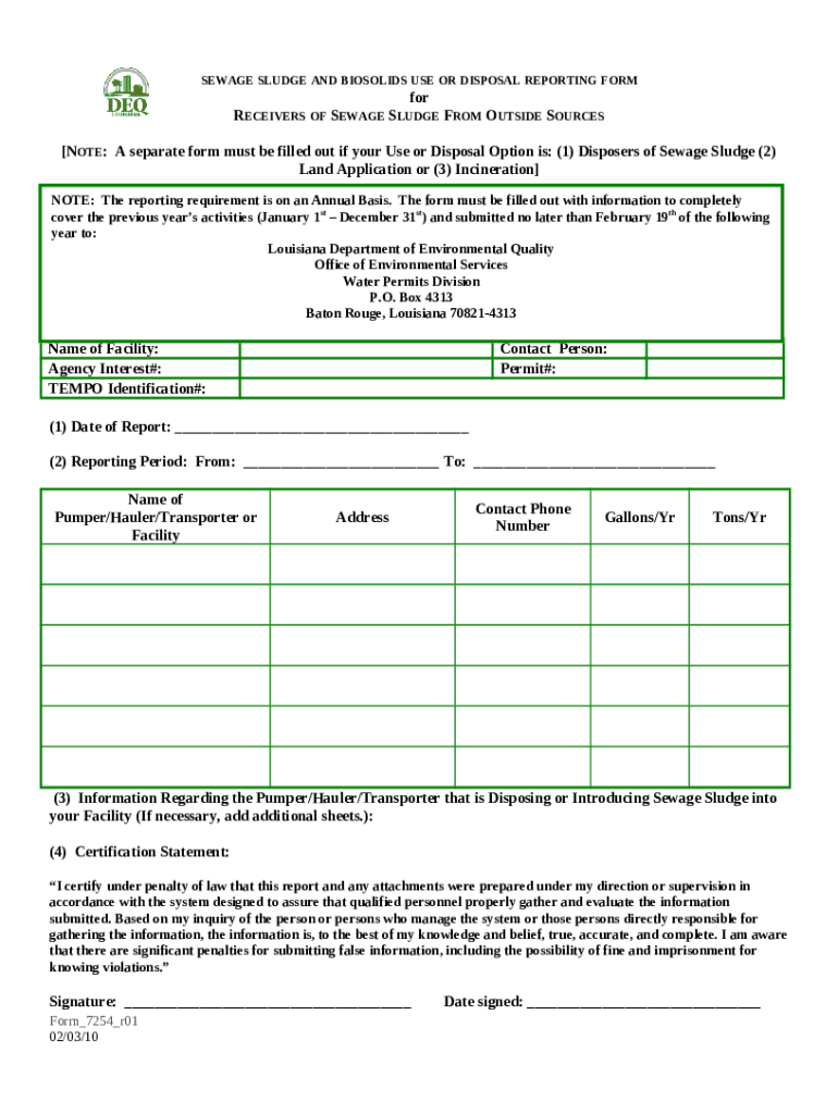 sewage sludge & biosolids use or disposal reporting - deq louisiana Doc ...
