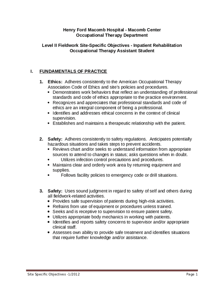 Inpatient Acute Care OT: Surviving as a Fieldwork Student ... Doc ...