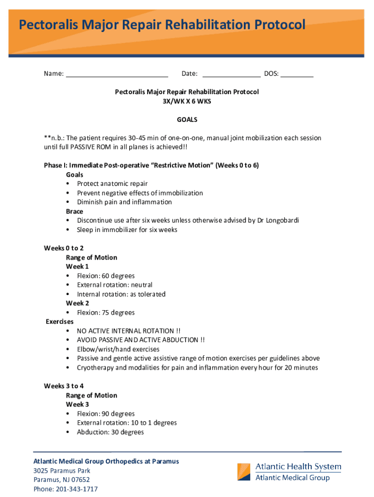 Fillable Online Pectoralis Major Repair Rehab Protocol - Dr Jonathan ...