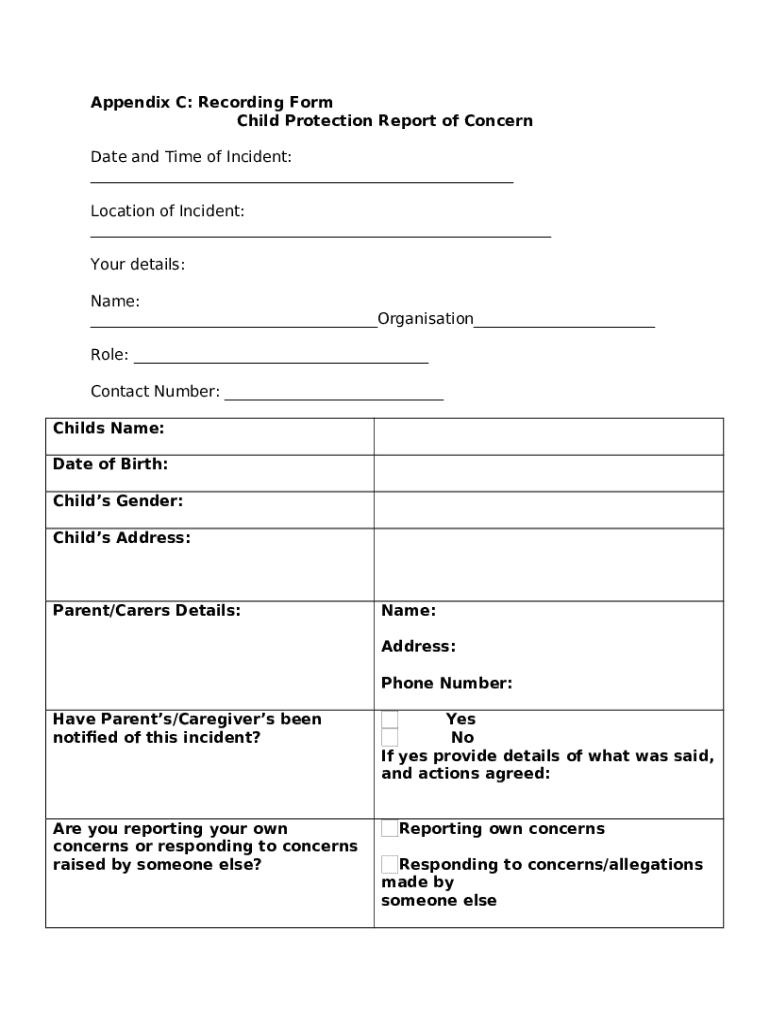 Child Protection Report of Concern Doc Template | pdfFiller