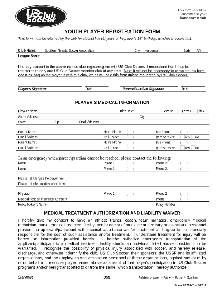 US Club Soccer Youth Player Registration Medical Doc Template | pdfFiller US Club Soccer Youth Player Registration Medical Doc Template | pdfFiller