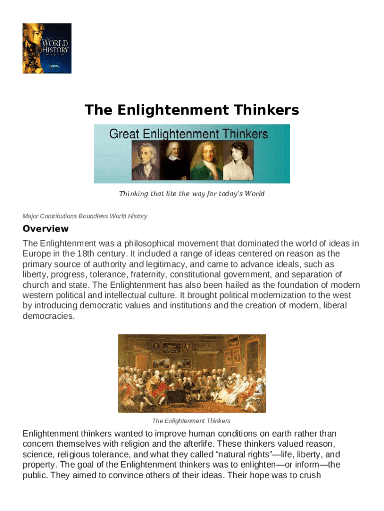 Enlightenment Thinkers & PhilosophersPrinciples & Beliefs Doc Template ...