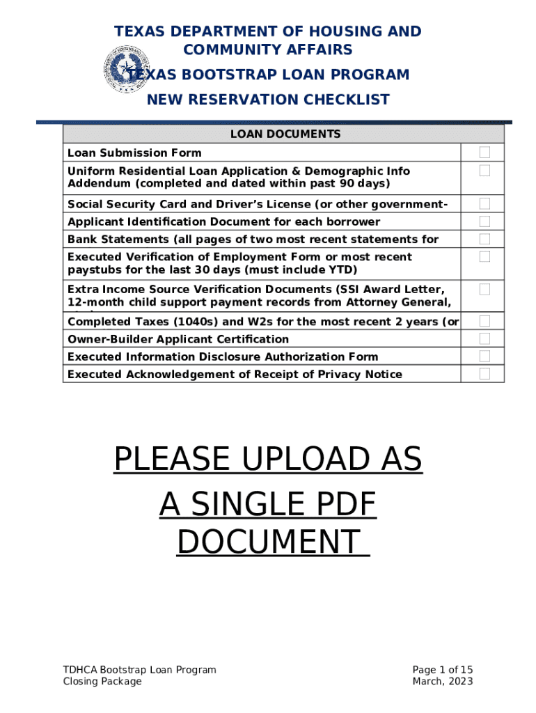 Texas Bootstrap Loan Program s Doc Template | pdfFiller
