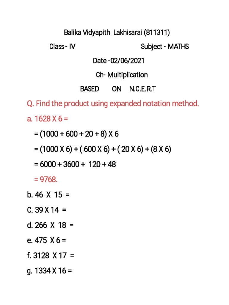 Fillable Online Q. Find the product using expanded notation method. a. ... Fax Email Print ...