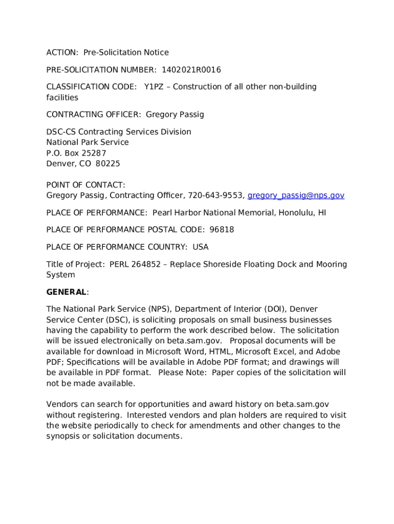 ACTION:Pre-Solicitation Notice Doc Template | pdfFiller