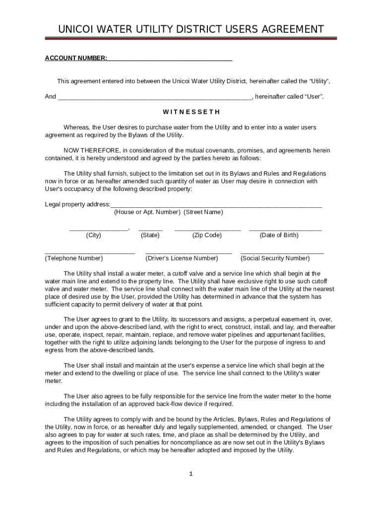this agreement entered into between the Unicoi Water Utility District ...