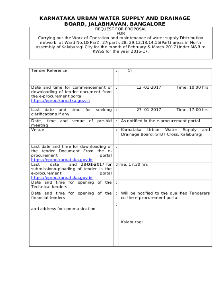 Karnataka Urban Water Supply and Drainage Board - Index Doc Template | pdfFiller