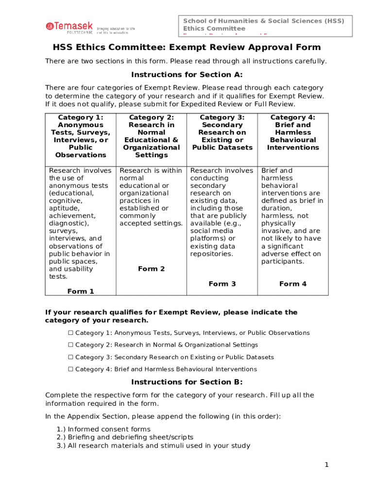 HSS Ethics Committee: Exempt Review Approval Doc Template | pdfFiller