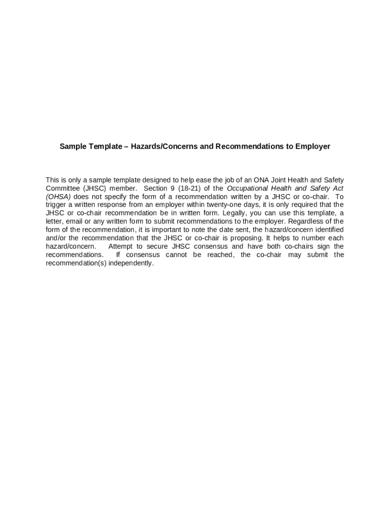 JHSC Sample TemplateHazards/Concerns and ... Doc Template | pdfFiller