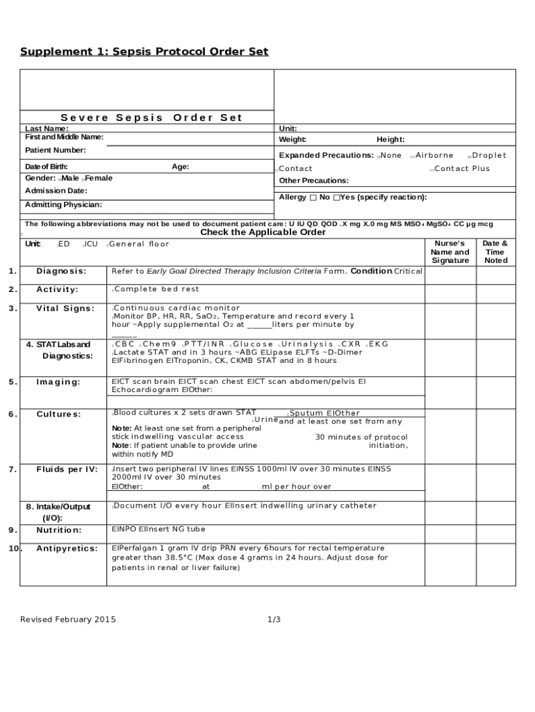Triage Sepsis Alert and Sepsis Protocol Lower Times to ... Doc Template ...