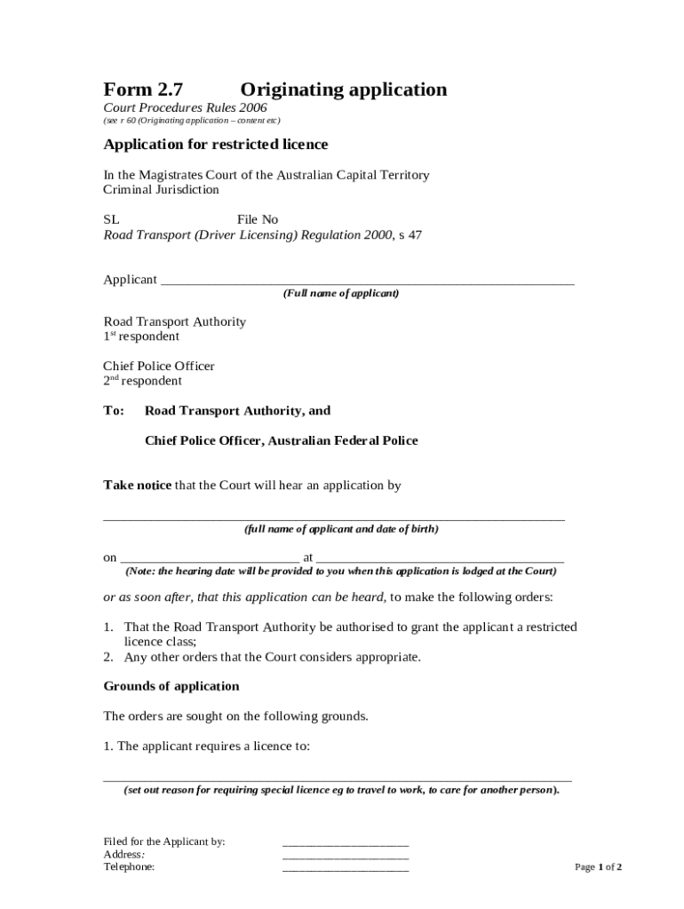 2.7 Originating application Doc Template | pdfFiller