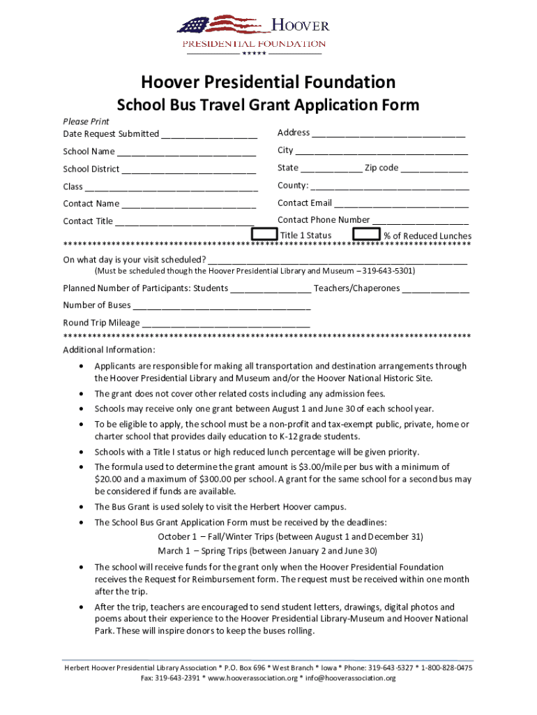 Fillable Online School Bus Travel Grant Request for Reimbursement Form ...