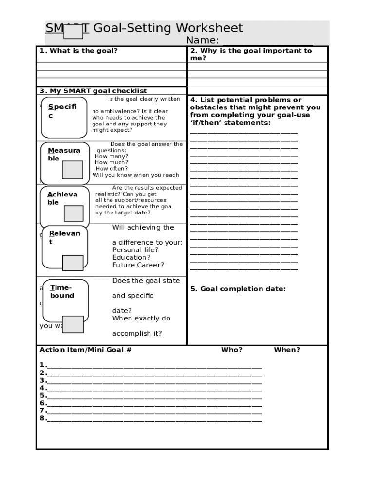 4 Free SMART Goal Setting Worksheets & Templates ... Doc Template ...