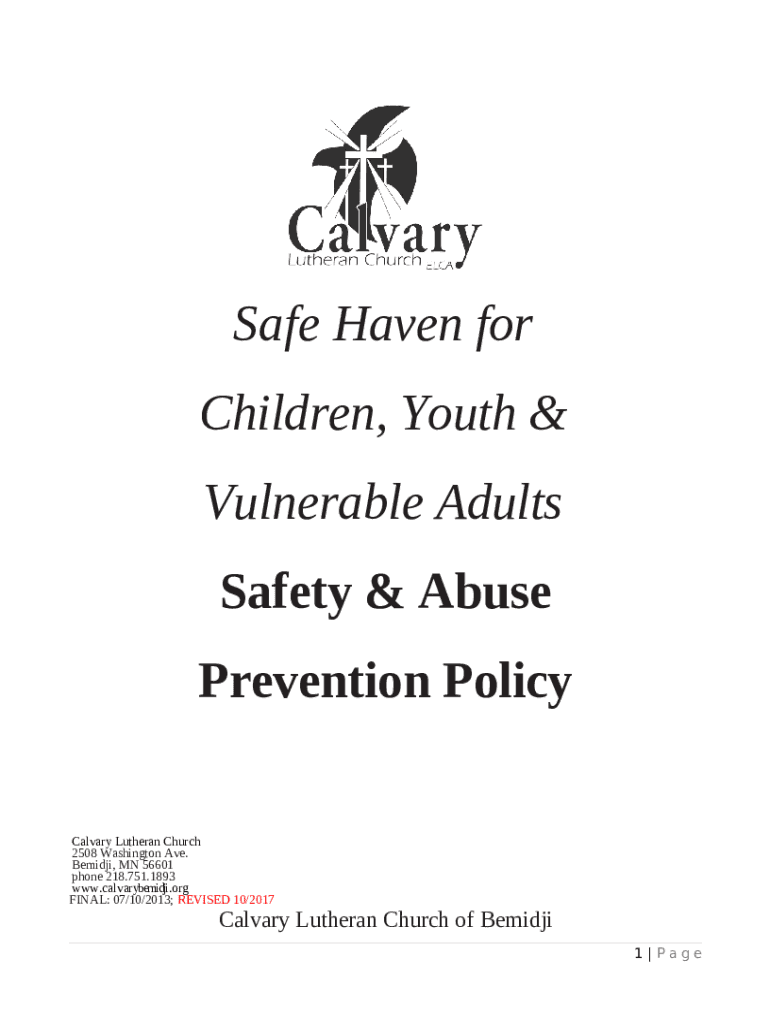 Safe Haven for Children, Youth & Vulnerable Adults Safety ... Doc ...