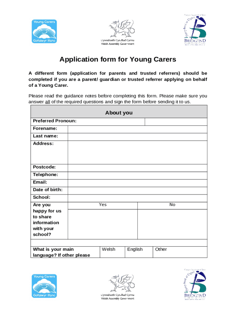 Application for Young Carers - Altogether Bridgend Doc Template | pdfFiller