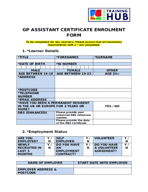 gp assistant certificate enrolment Doc Template | pdfFiller