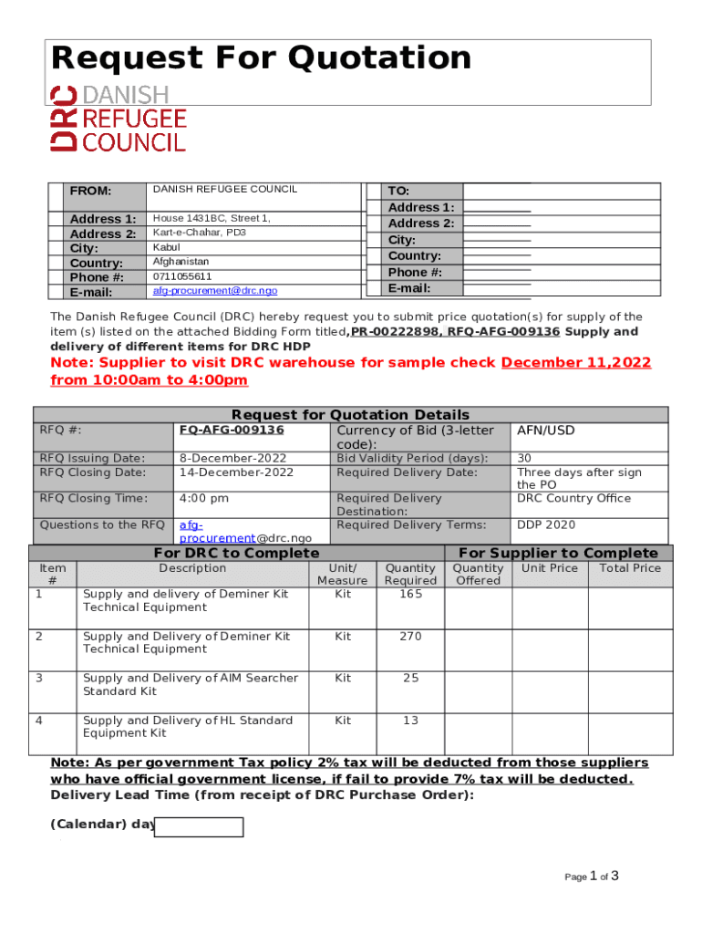 Request For Quotation for Professional and legal ... Doc Template ...