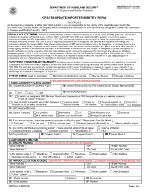 Fillable Online Create/Update Importer Identity Form. The Create/Update ...