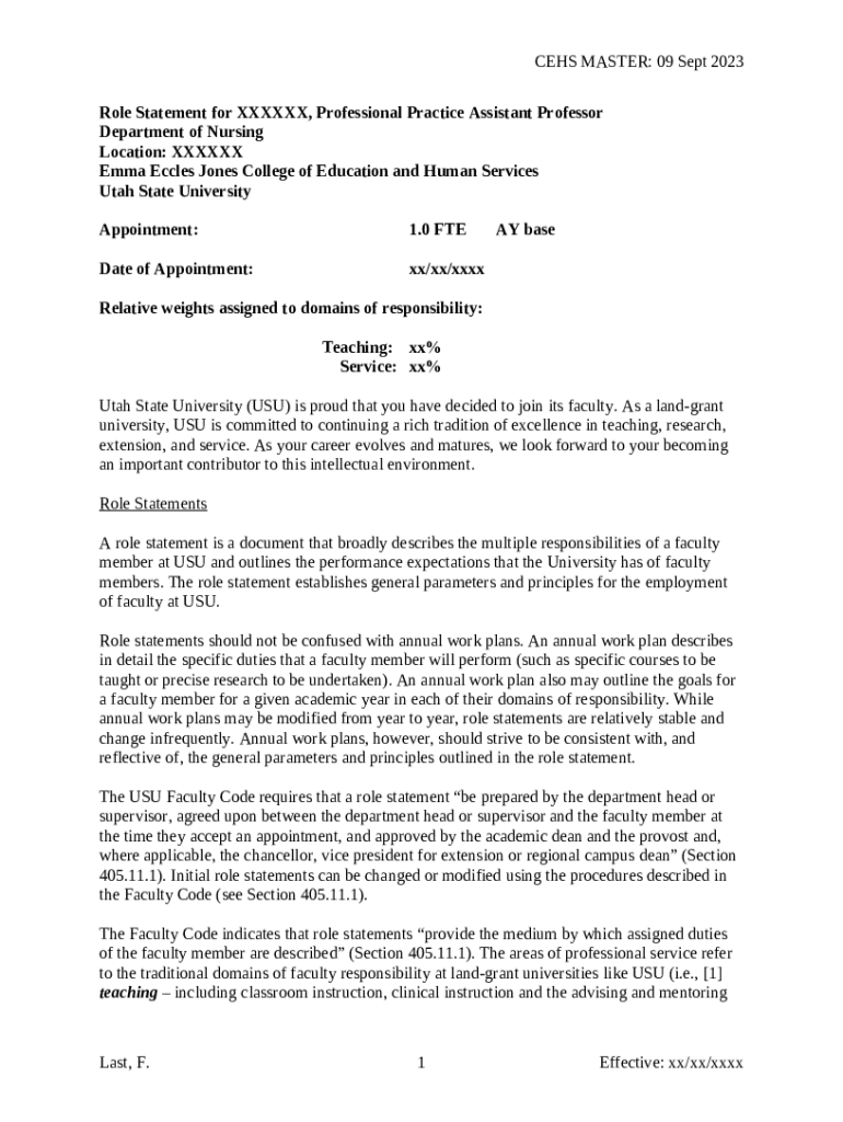 Role Statement for XXXXXX, Professional Practice Assistant Professor ...