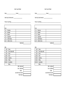 Fillable Online Cash Counting Worksheet Fax Email Print - pdfFiller