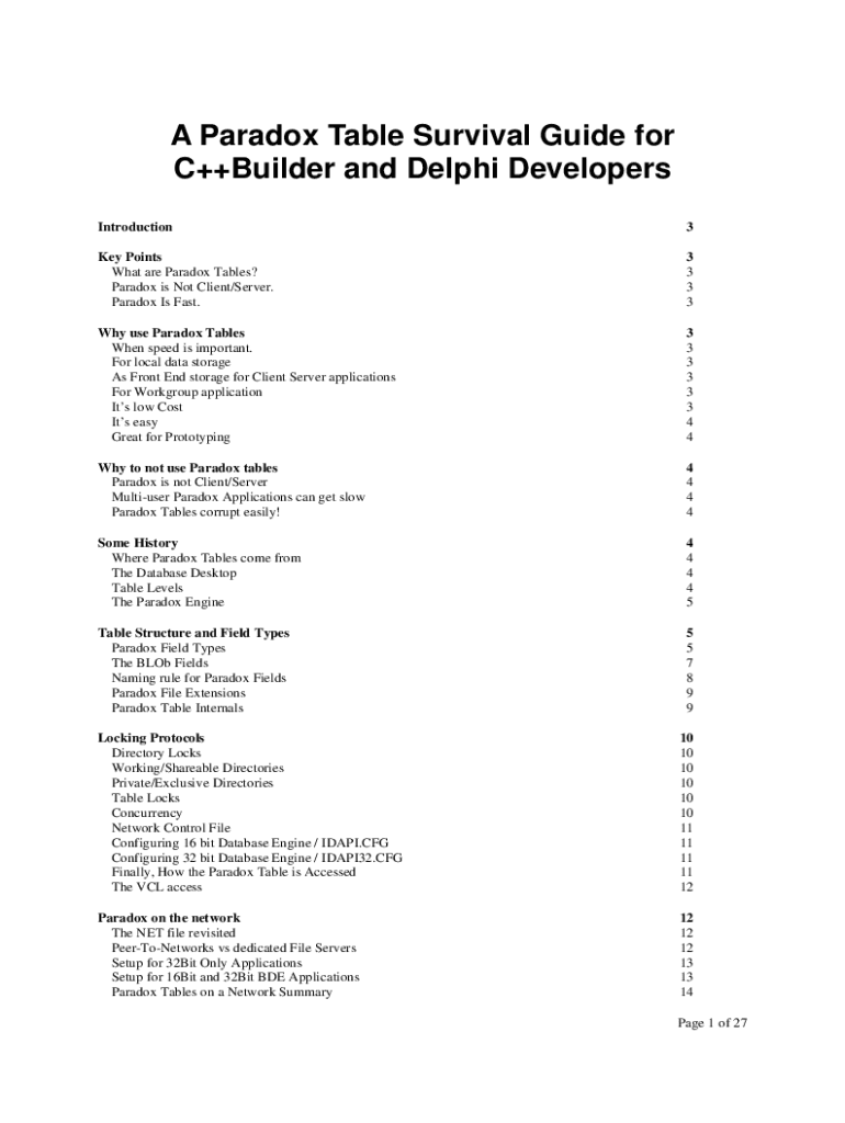 Fillable Online A Paradox Table Survival Guide for C++Builder and ...