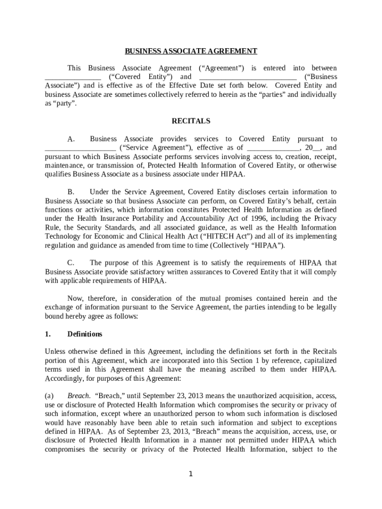 BUSINESS ASSOCIATE AGREEMENT.docx Doc Template | pdfFiller
