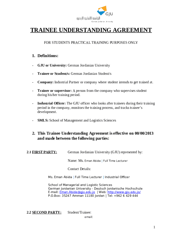Trainee understanding agreement. Doc Template | pdfFiller