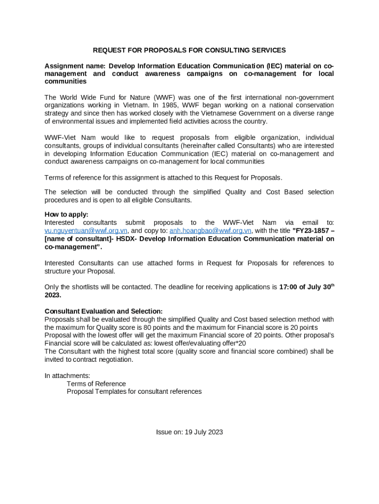 Request for Proposal - IEC Materials and Ination ... Doc Template | pdfFiller