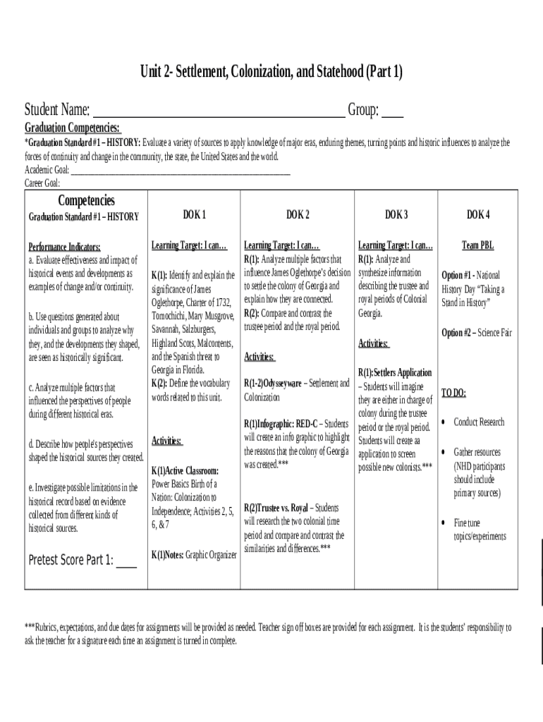 Unit 2- Settlement, Colonization, and Statehood (Part 1) Doc Template ...